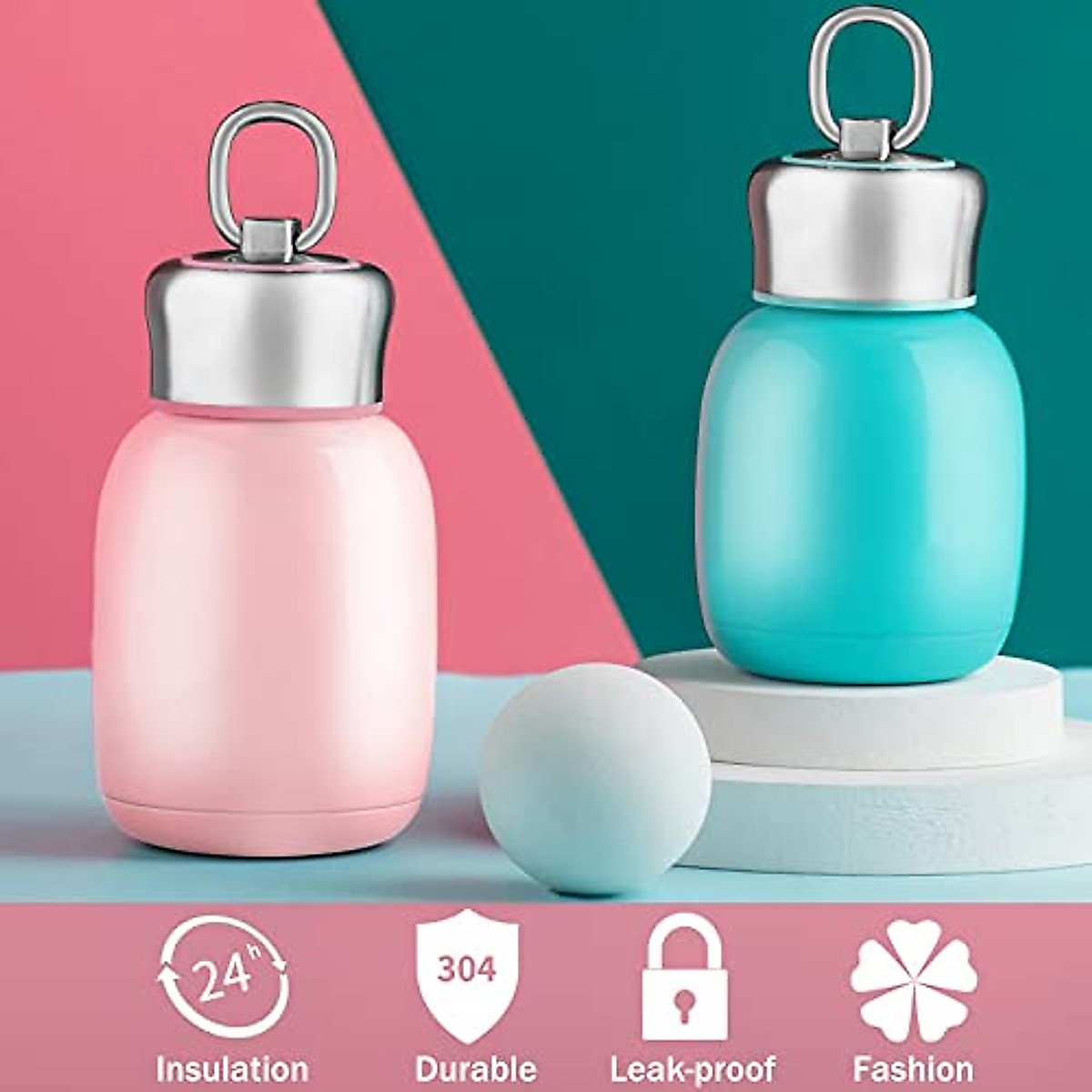 Mini 7 oz Stainless Steel Water Bottle, Portable Small Sports Vacuum Insulated Water Bottle Leak Proof Sport Tumbler Cup Hot and Cold Water Bottle (Rose)