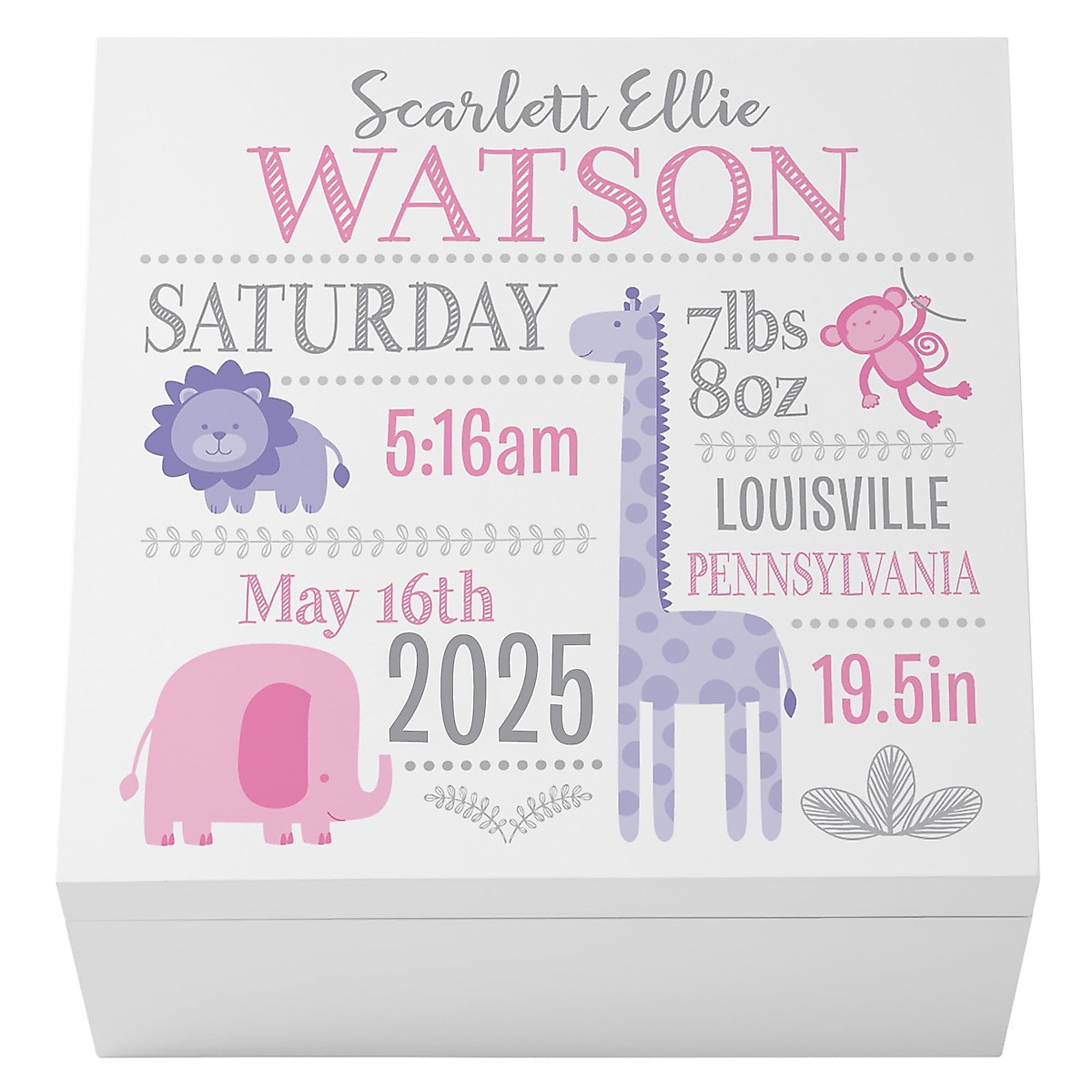Let's Make Memories Personalized Baby's First Keepsake Box - Memento Storage - Memories Box - Nursery Décor - For Girls - 6" Hx12 Square