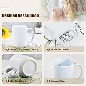 AGH 8pcs Sublimation Mugs 15 oz Blank Bulk, 15oz Sublimation Coffee Mug, White Ceramic Plain Mug Cups for Sublimation with Bamboo Lids & Stainless Steel Spoon for Coffee, Soup, Tea, Milk, Latte