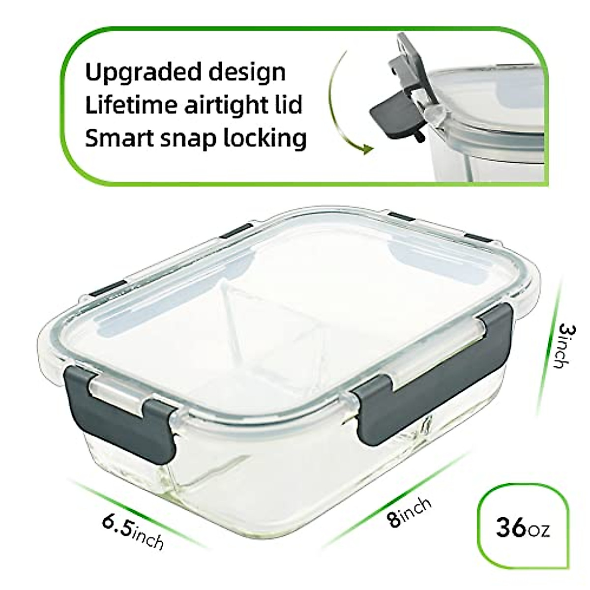 DAS TRUST 3 Pack 36oz Bento Box Glass Meal Prep Container 3 Compartment Glass Food Storage Containers with Lids Meal Prep Bowls Lunch Box Glass Food Prep Containers Lunch Container for Microwave Oven