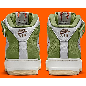 Nike mens Air Force 1 Mid Qs, White/Oil Green/Sail/Total Ora, 10