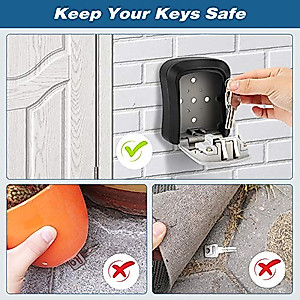 Key Lock Box, Combination Lock Box Wall Mounted Waterproof Key Storage Lock Box for Outdoor & Indoor 5 Keys Capacity Re-Settable Code