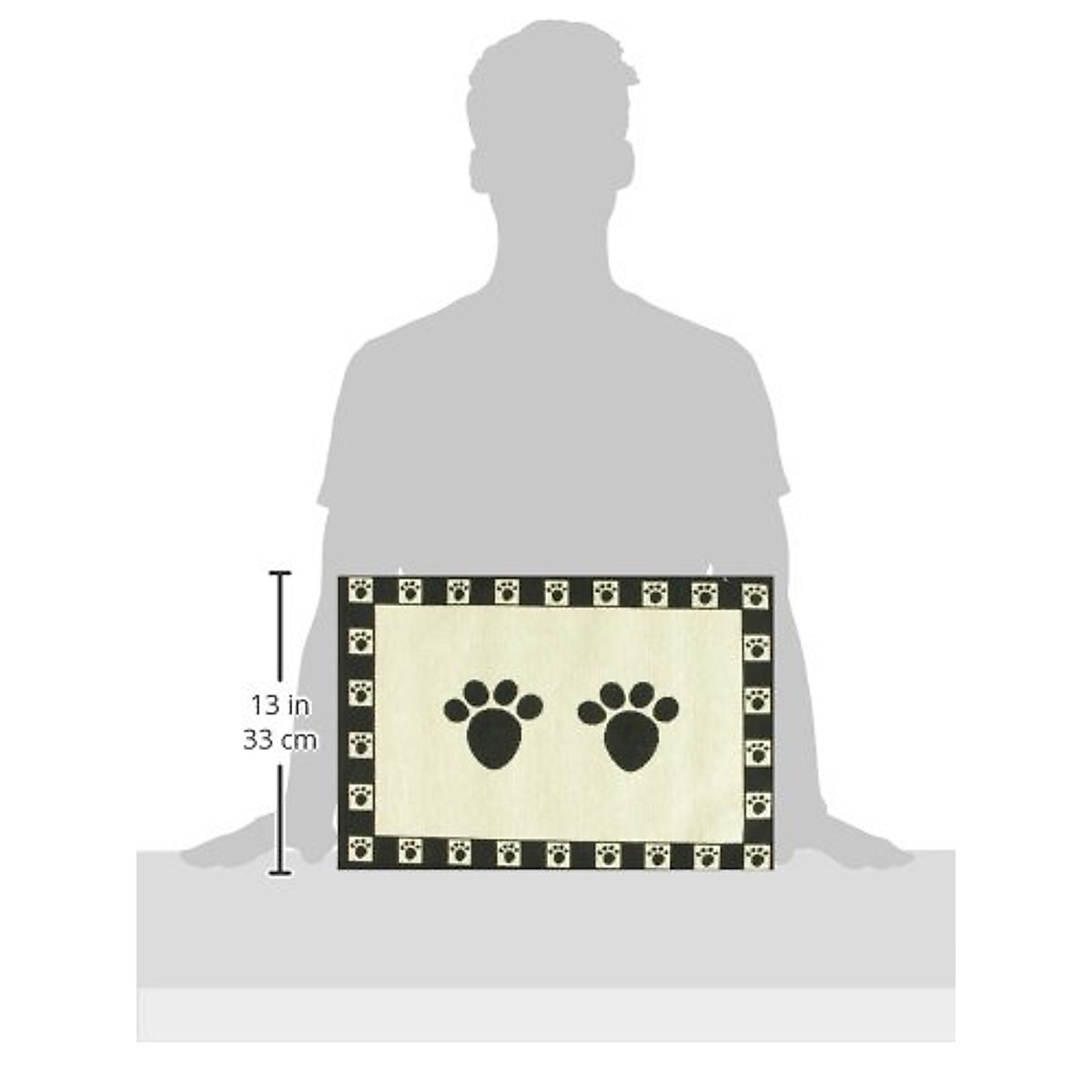 PetRageous 10209 Paws Tapestry Dog Non-Skid Machine Washable Placemat for Pet Feeding Stations with Rubber Backing 13-Inch by 19-Inch for Dogs and Cats, Black and Natural