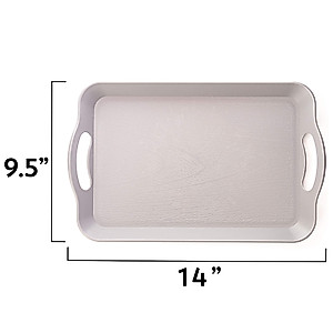 10-Pack Handled Cafeteria Trays - 14" x 9" Rectangular Wood Grain Textured Plastic Food Serving TV Tray - Great for Restaurant Buffets, Diners, School Lunch, Cafe Commercial Kitchen - Set of 10 (Grey)