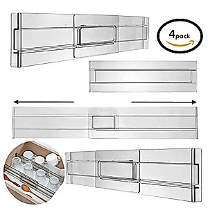 4 PCS Transparent Drawer Divider Organizers,Expandable 11-19" Dresser Drawer Dividers Clear Black to Organize Makeup,Clothes and Underwear, Plastic Drawer Organizer Adjustable Kitchen Drawer Dividers