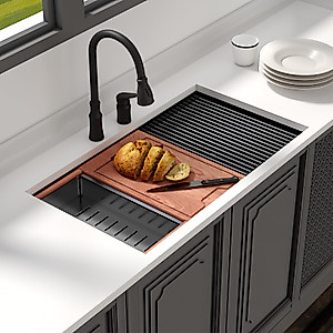 33 Kitchen Sink Black Stainless - Lordear 33 Inch Undermount Sink Ledge Workstation Gunmetal Black Stainless Steel 16 Gauge Single Bowl Under Counter Kitchen Sink Basin with Accessories