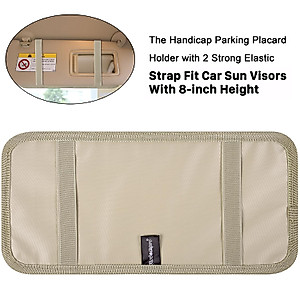 Handicap Placard Holder for Auto, Wisdompro Disabled Parking Permit Sign Protector for Car Sun Visor with Note Paper Slot, Pen Holder and Elastic Strap - Khaki