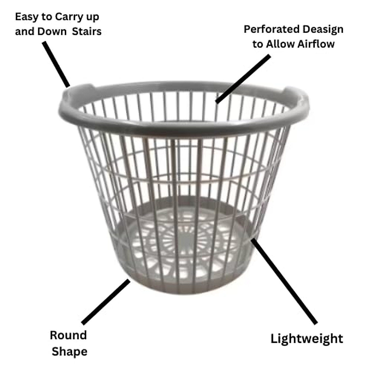 Set of 6 Grey Laundry Basket Lightweight One Bushel Capacity laundry hamper with lid Plastic storage baskets 1 Gift For home and garden use (17.5” x12”)