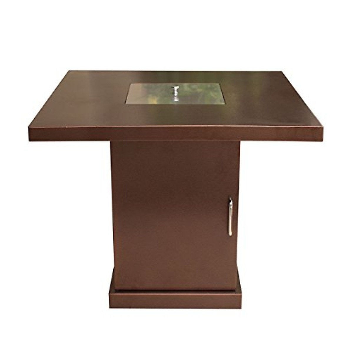 Hiland GSF-PR-PC Propane Fire Pit, 42,000 BTU, Stainless Steel Lid w/Fire Glass, Square, Hammered Bronze