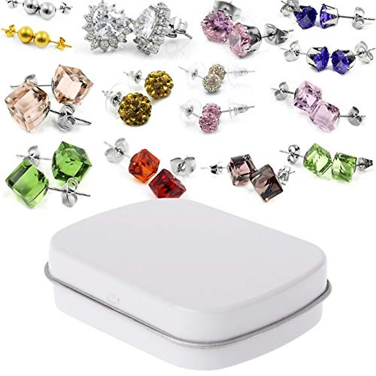 AKOAK 3 Pcs 2.4 x 1.7 x 0.6 Inches Rectangular Empty Hinged Tins Box Containers for First Aid Kit,Survival Kits,Storage,Herbs,Pills,Crafts and More (White)