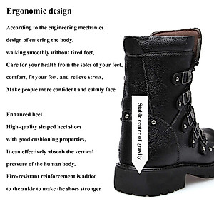 N.Y.L.A. Black Men's lace-up Military Combat Boots, Non-Slip Comfortable Leather high-top Outdoor Hiking Shoes, Wear-Resistant Motorcycle Boots, Steampunk Gothic Retro Classic Buttoned Military Boots