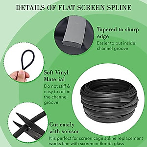 Flat Screen Spline - 0.315", 100 Feet Roll - Flat Screen Retainer Spline - Bulk Screen Holder Spline for Door, Window Mesh & Mosquito Net Fixing - Screen Door Repair & Replacement Spline - Black