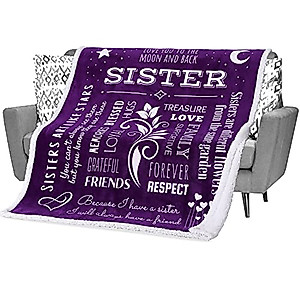 FILO ESTILO Sister Blanket, Birthday Gifts for Sister, Best Sister Ever Gifts with Words and Sayings of Love, Sister Birthday Gifts from Sister 60x50 Inches (Purple, Sherpa)