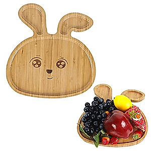 PTYQU 9.5 Inches Bamboo Little Rabbit Plate, All-Natural Vegan Friendly Wooden Tray-Perfect for Parties, Holidays, Family Dinners, and More