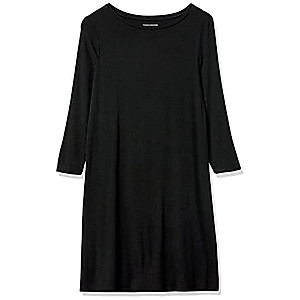 Amazon Essentials Women's 3/4 Sleeve Boat-Neck Dress (Available in Plus Size), Black, 1X