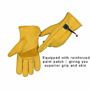 OLSON DEEPAK Outdoor Working Glove for Women and Men,Cowhide Leather Work Gloves for Gardening/Welding/Yard Work/Driving (Yellow, Large(pack of 1))