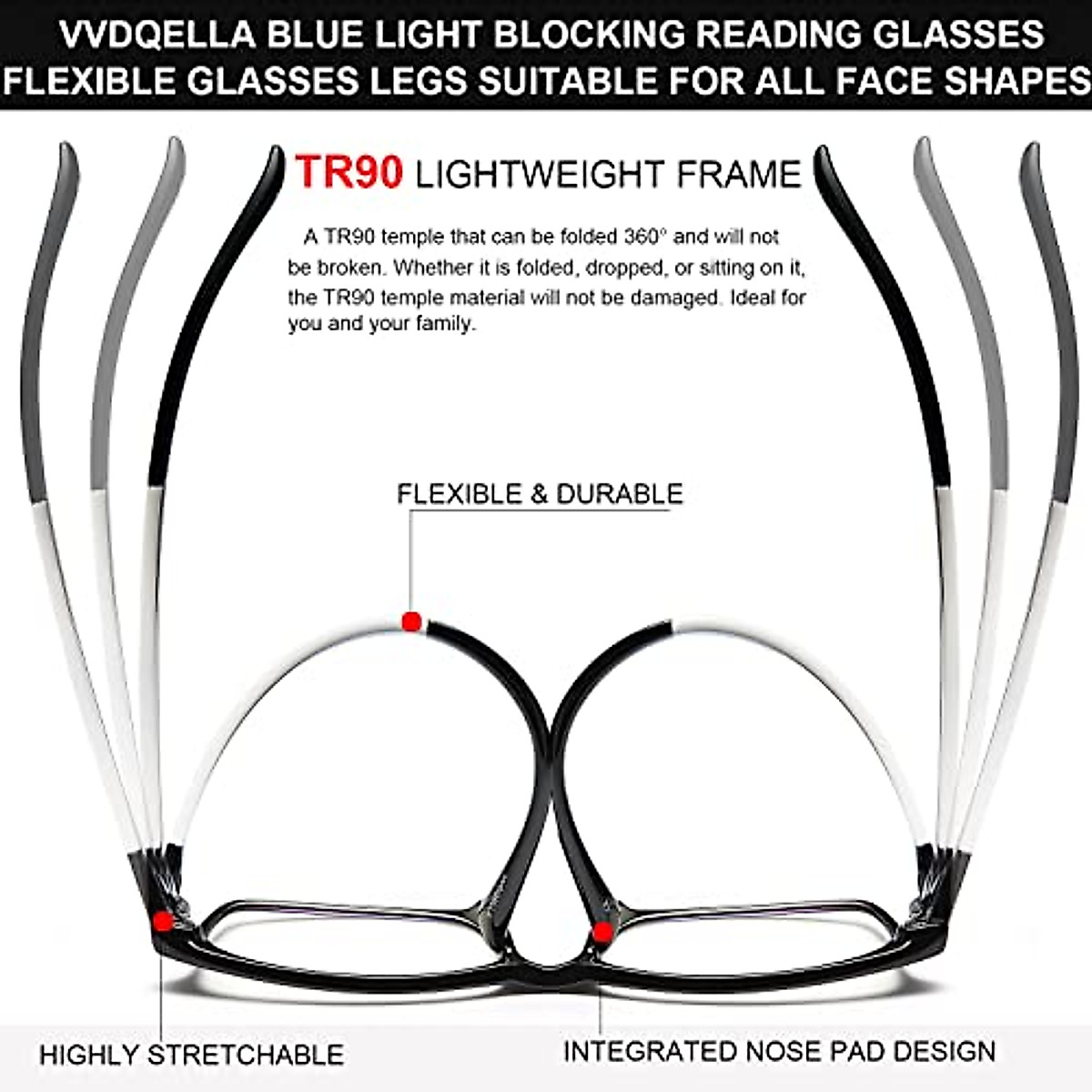 VVDQELLA Blue Light Blocking Reading Glasses Men Anti Glare Scratch Readers Women TR90 Lightweight Frame Computer Glasses (Black 1pc, 0.50)