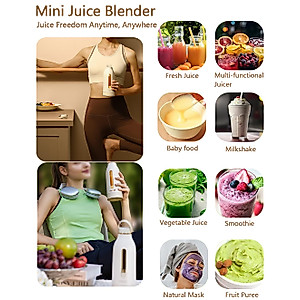 Walktosun Personal Blender for Smoothies,4-Blade Portable Blender Rechargeable with USB Charging Mini Juice Blender, 14oz Personal Blender for Sports Moves/Travel/Home/Gym