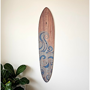 HeadWaters Wooden Surfboard Growth Chart - Kids' Room & Playroom Decor with Wall-Mounted - Wood w/Blue Wave Color (9.5" Wide x 46 Tall)