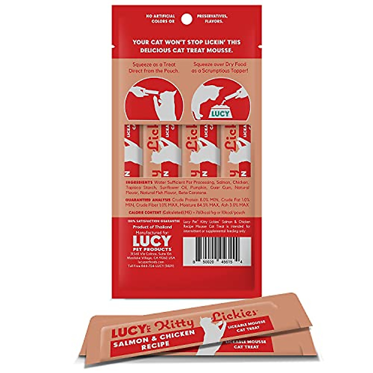 Lucy Pet Products Kitty Lickies Mousse Cat Treat Salmon & Chicken Recipe 2oz