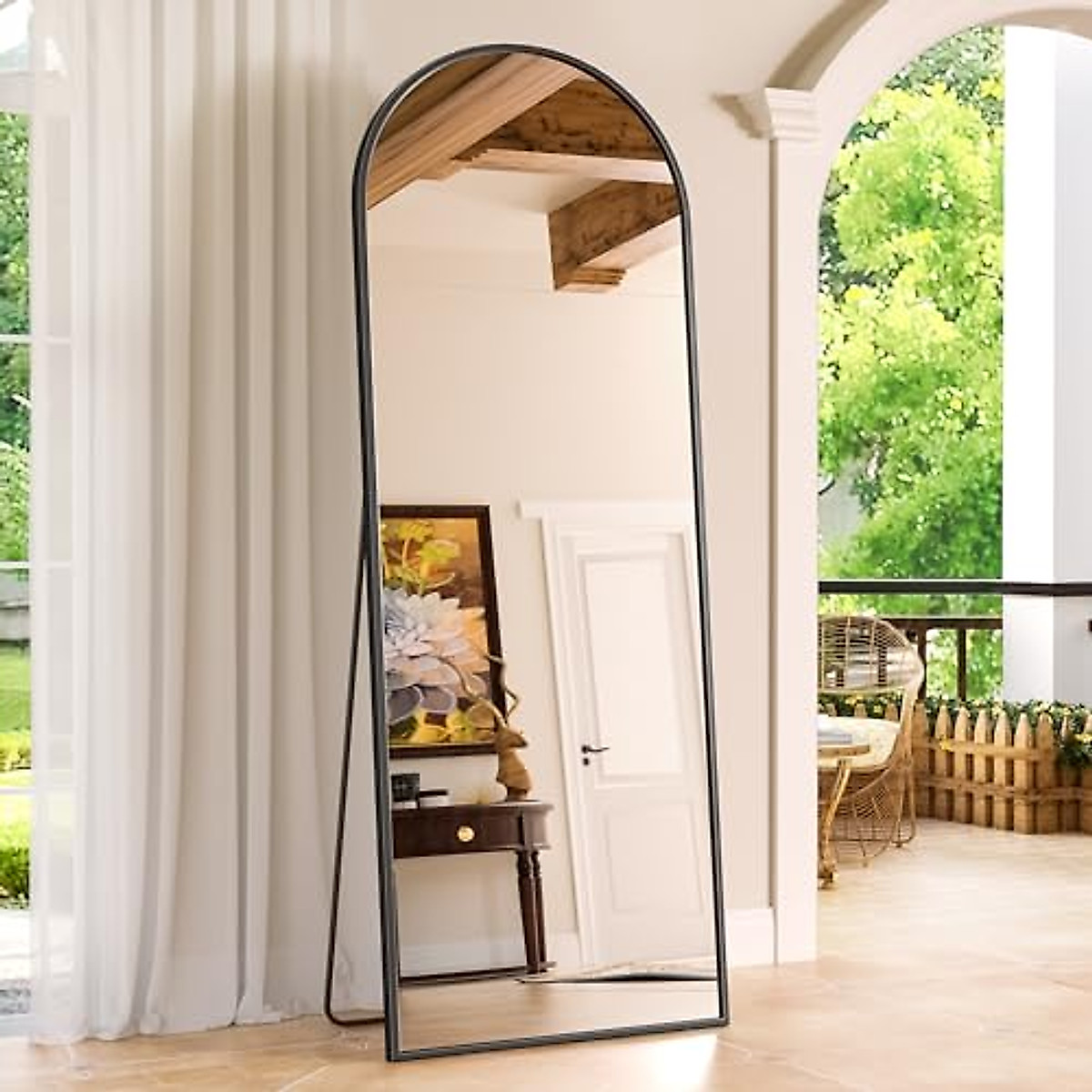 Antok Arched Full Length Mirror, 64"x21" Arched Floor Mirror, Glassless Mirror Full Length with Stand, Floor Mirror Freestanding, Wall Mounted Mirror for Bedroom Living Room, Black