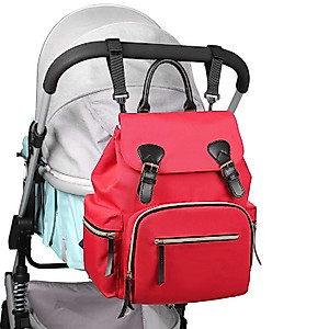 QIMIAOBABY Diaper Backpack, Waterproof Nylon Baby Nappy Storage Bag (Red)