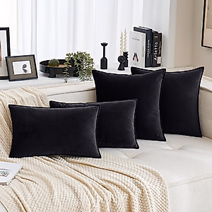 MIULEE Pack of 2 Decorative Velvet Throw Pillow Cover Soft Pillowcase Solid Square Cushion Case for Sofa Bedroom Car 22x22 Inch Black