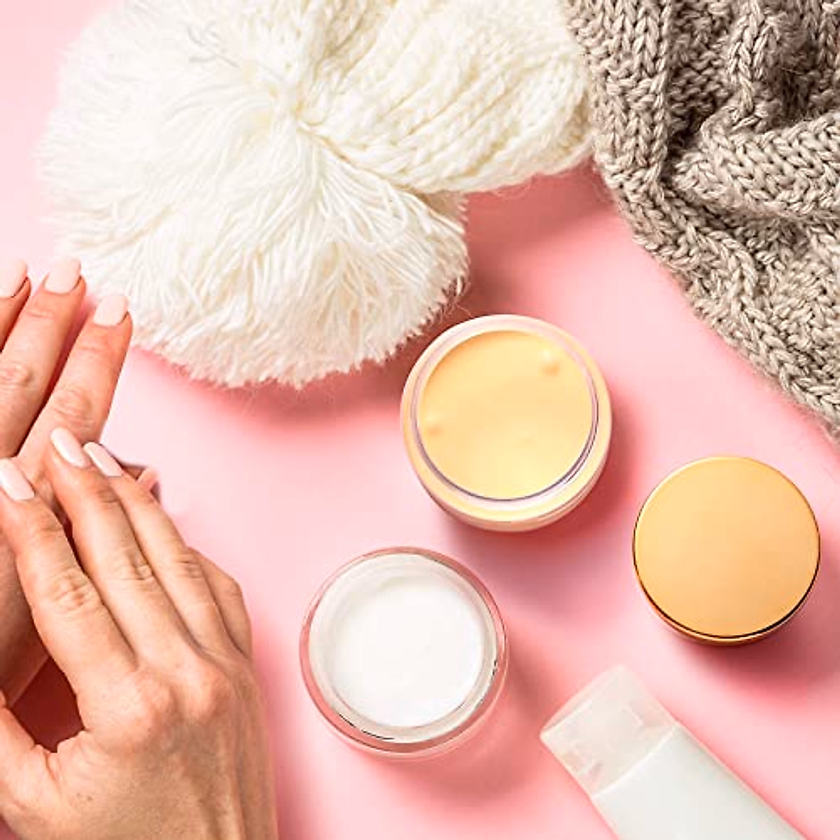 SATINIOR 24 Pieces Empty Clear Plastic Jars with Lids Round Storage Containers Wide-Mouth for Beauty Product Cosmetic Cream Lotion Liquid Slime Butter Craft and Food (Gold Lid, 2 oz)