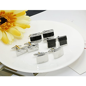 ORAZIO 4 Pairs Cufflinks for Men Cufflinks Set for Groomsman Tuxedo Wedding Silver Tone
