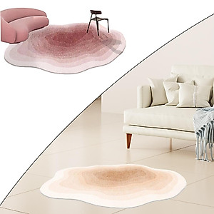 Modern Abstract Area Rugs Cute Gradient Irregular Carpets for Living Room Geometric Irregular Shaped Bedside Rug Non-slip Washable Large Area for Bedroom Entryway Dorm Kitchen, (Lotus Root Pink)