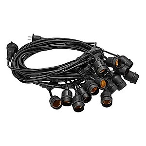 Amazon Basics 48-Foot LED Outdoor String Lights with 16 Edison Style S14 Soft White Bulbs - Black Cord