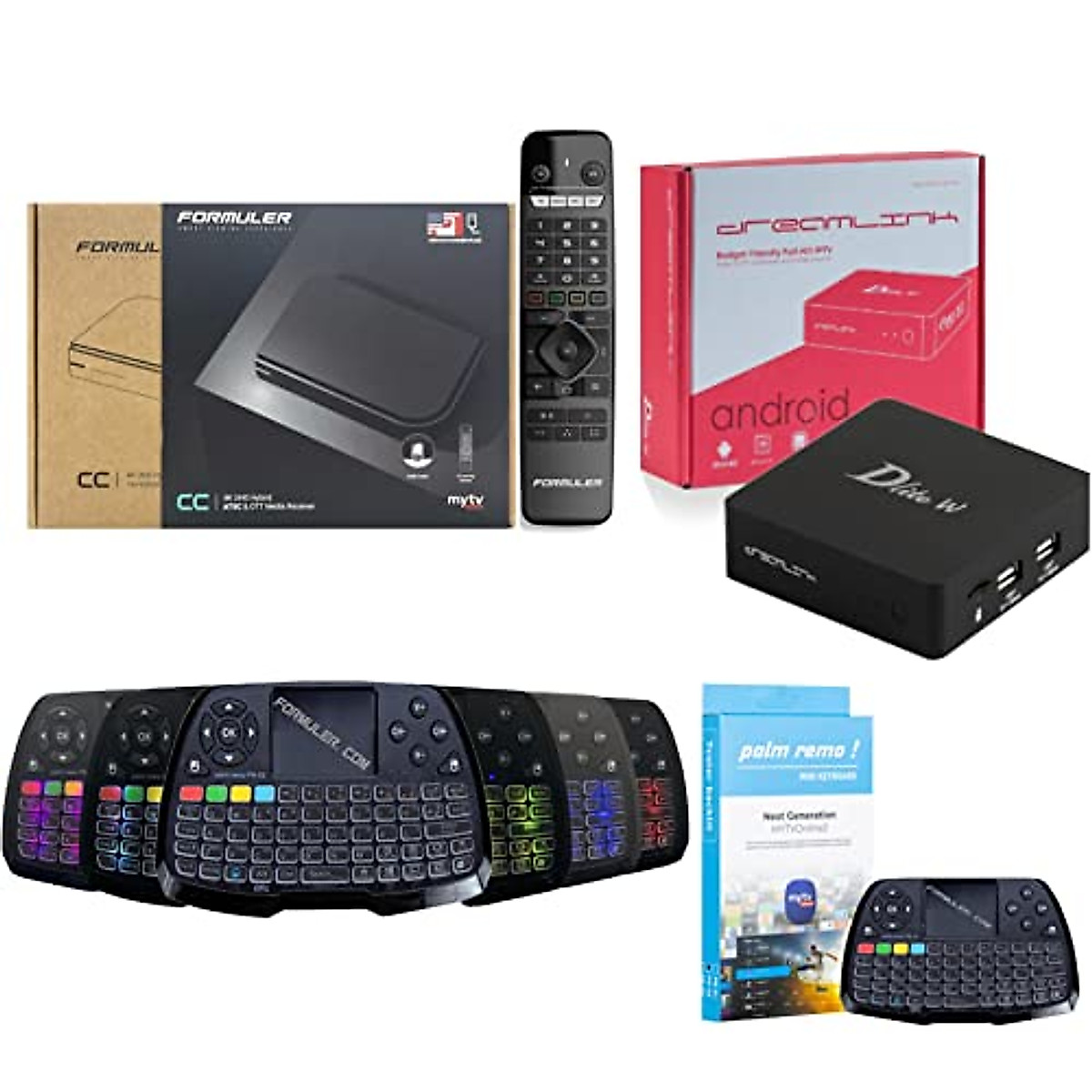 Formuler CC 4K Hybrid UHD + ATSC & OTT Media Receiver 2GB Ram 16GB Memory + Bonus Dreamlink Dlite W Android Box + Bonus Formuler 7 Color Backlit Wireless Mini Keyboard.