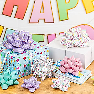RUSPEPA Paper Birthday Gift Bow Assortment - Pink, Purple, Blue and Green Design for Birthday, Holiday, Party, Wedding, Baby Shower - Total 14 Bows, 3 Size