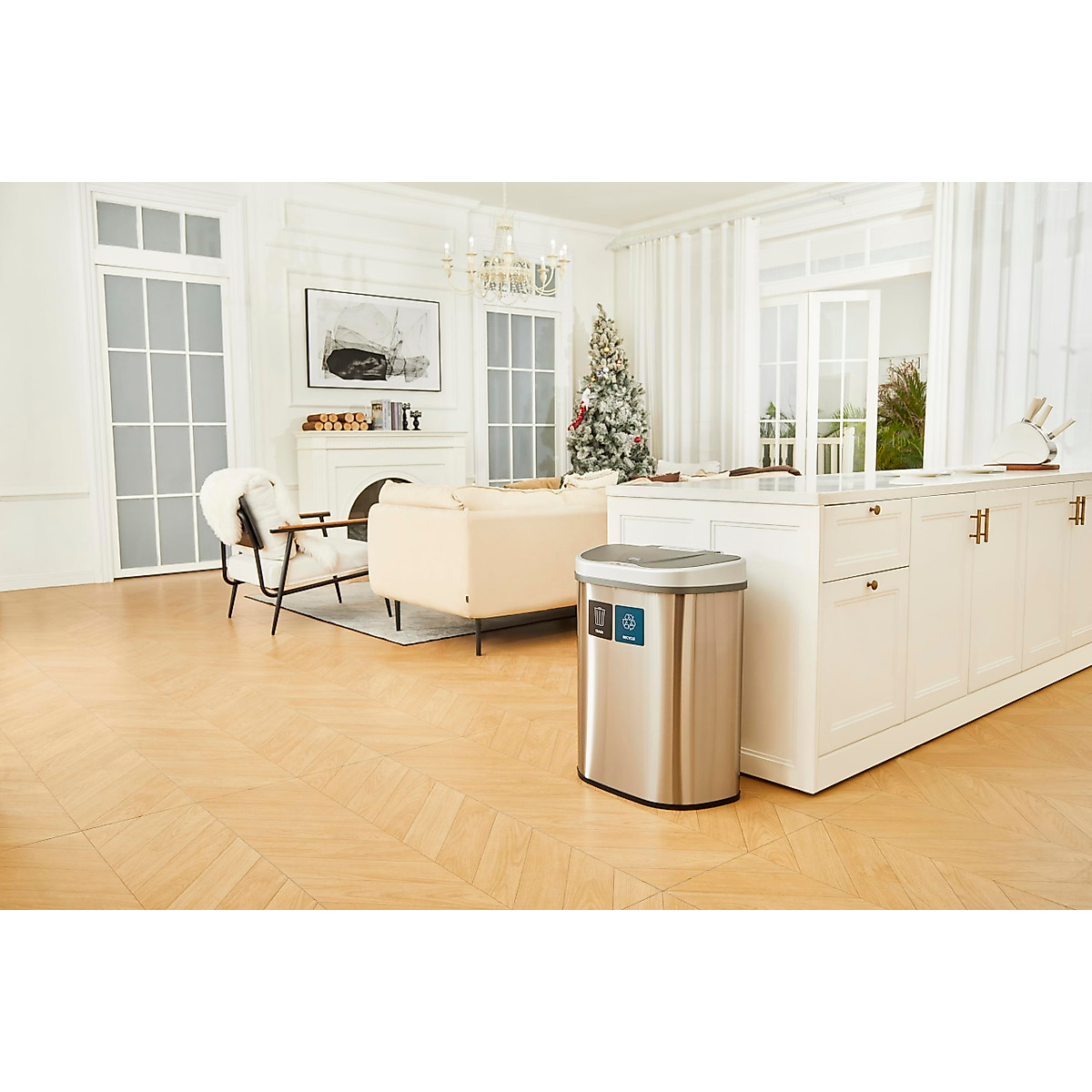 Ninestars DZT-70-R3 Motion Sensor Trash Can, Extra Large, Silver