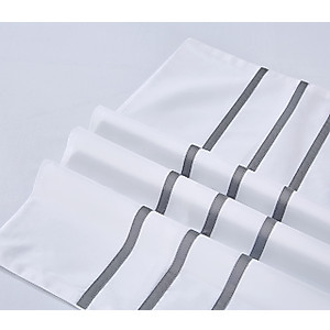 MengBoo Karen 3 Pieces White Duvet Cover Set Without Filling Grey Stripe Trim 100% Egyptian Cotton 300 Thread Count Soft Sateen Hotel Collection Zipper Closure Corner Ties (White Grey, Queen)…