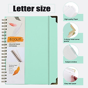 EOOUT Spiral Notebook 8.5” x 11” College Ruled Notebook Journal, A4 Hardcover Cute Notebook for Women 300 Pages 3 Subject for Work School Supplies