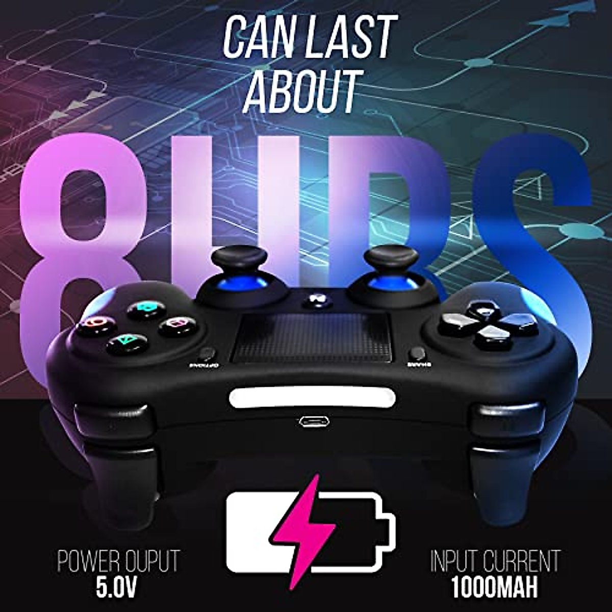 Wireless PS4 Controller - High-Performance Remote Joystick Game Console Controller Compatible with PS4/PS3, PC, Android, iOS Console - Dual Vibration, LED Lights, Built-in Speaker, 6-Axis Sensor