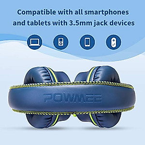 POWMEE M2 Kids Headphones Wired Headphone for Kids,Foldable Adjustable Stereo Tangle-Free,3.5MM Jack Wire Cord On-Ear Headphone for Children/Teens/Girls/School/Kindle/Airplane/Plane/ (Blue)