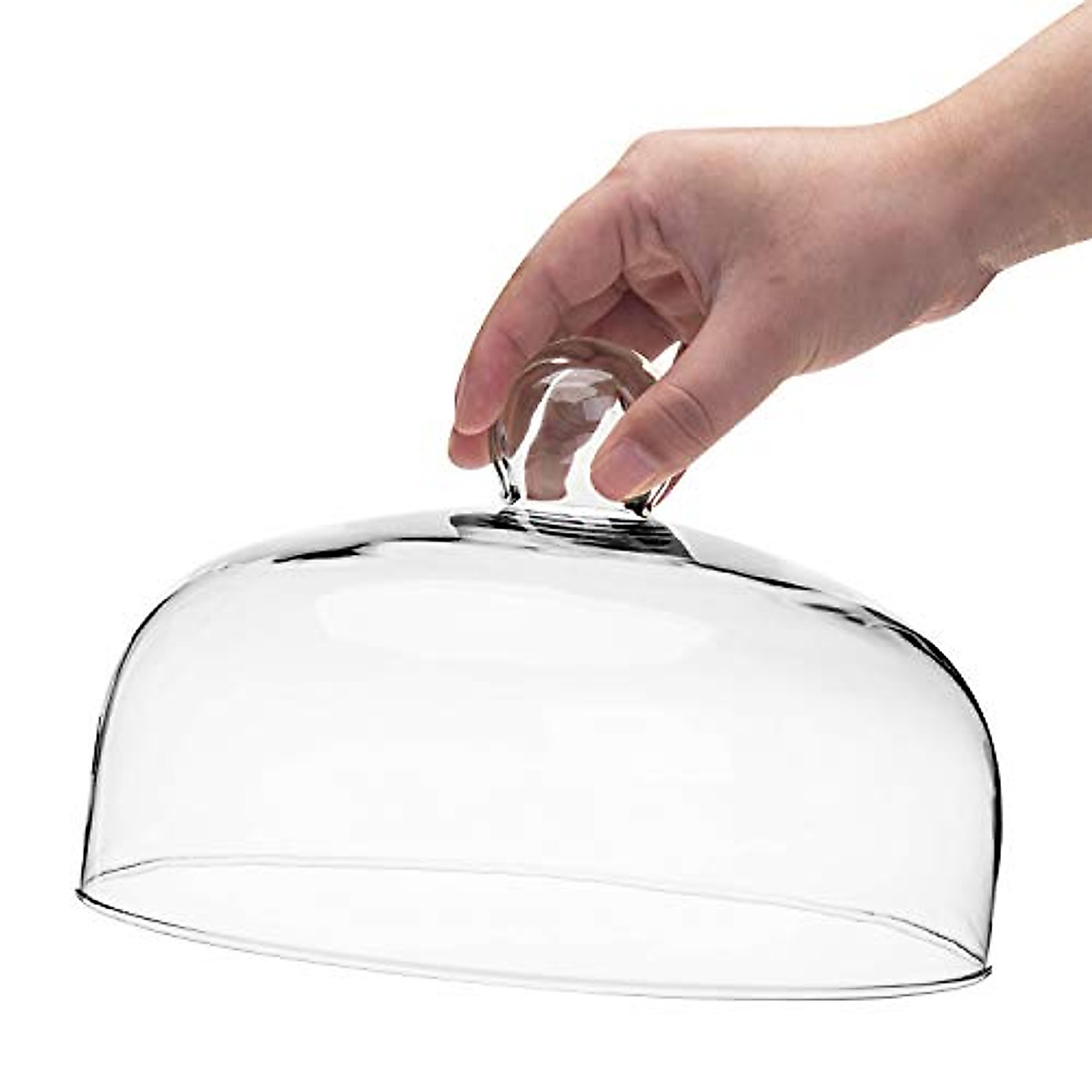 MyGift 8.7 Inch Round Glass Cake Dome Cover, Pastry Display Cloche with Knob Handle, Cake Stand Lid