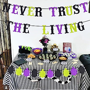 Beetle Birthday Party Banner Decorations, Glitter NEVER TRUST THE LIVING Halloween Christmas Beetle Themed Party Banner Supplies, Xmas Birthday Party Baby Shower New Year Holiday Party Banner Decor