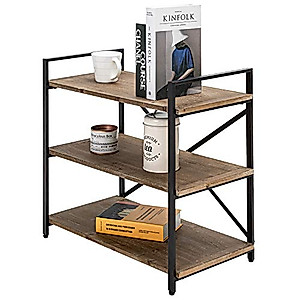 Industrial Small Bookshelf Bookcase Solid Wood 3 Tier Storage Rack Shelf for Small Space, Kitchen, Bathroom, Living Room, Office, 24.5" L x 13" W x 22.5" H