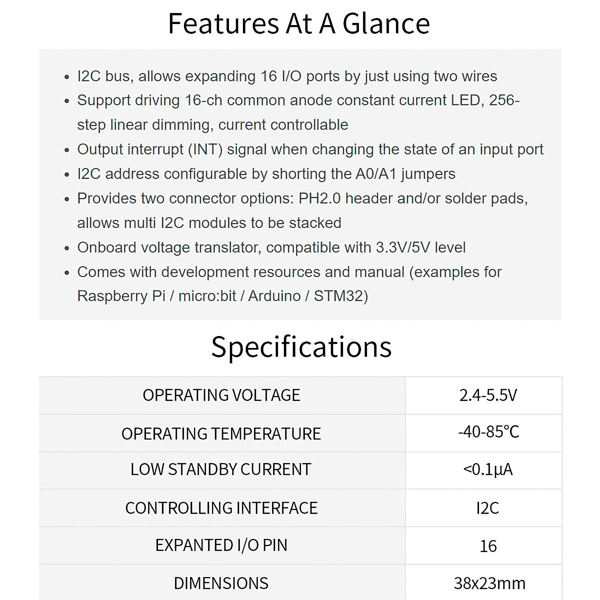 AW9523B IO Expansion Board for Raspberry Pi/Micro:bit/Ardu/STM32, I2C Interface, Expands 16 I/O Pins Allows Using 4 Expansion Boards at The Same Time, Expanding up to 64 I/O Ports