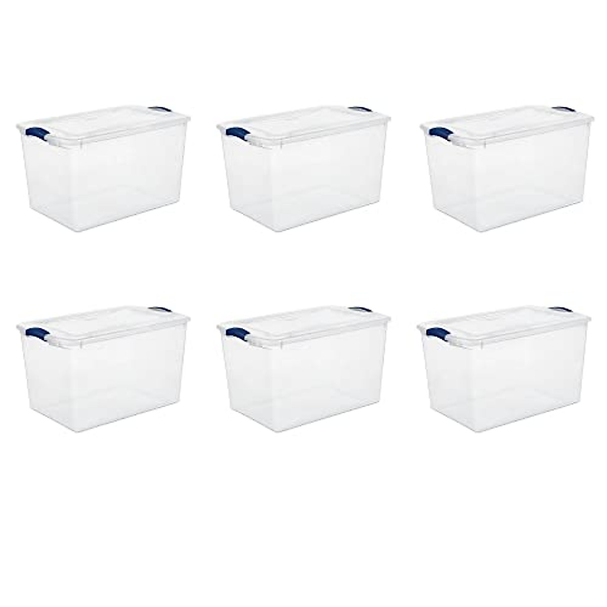 66 Qt. Plastic Storage Bin Tote Organizing Container With Durable Lid, Stackable and Nestable Snap Lid Plastic Storage Bin, 6 Pack, Clear With Gray Buckle