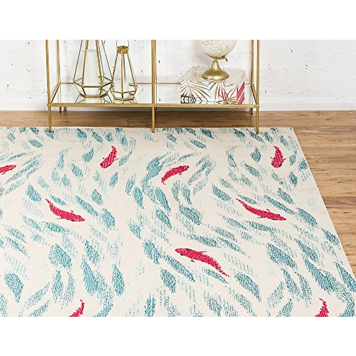 Unique Loom Positano Collection Coastal Modern Bright Colors Fish Beige Area Rug (5' x 8')