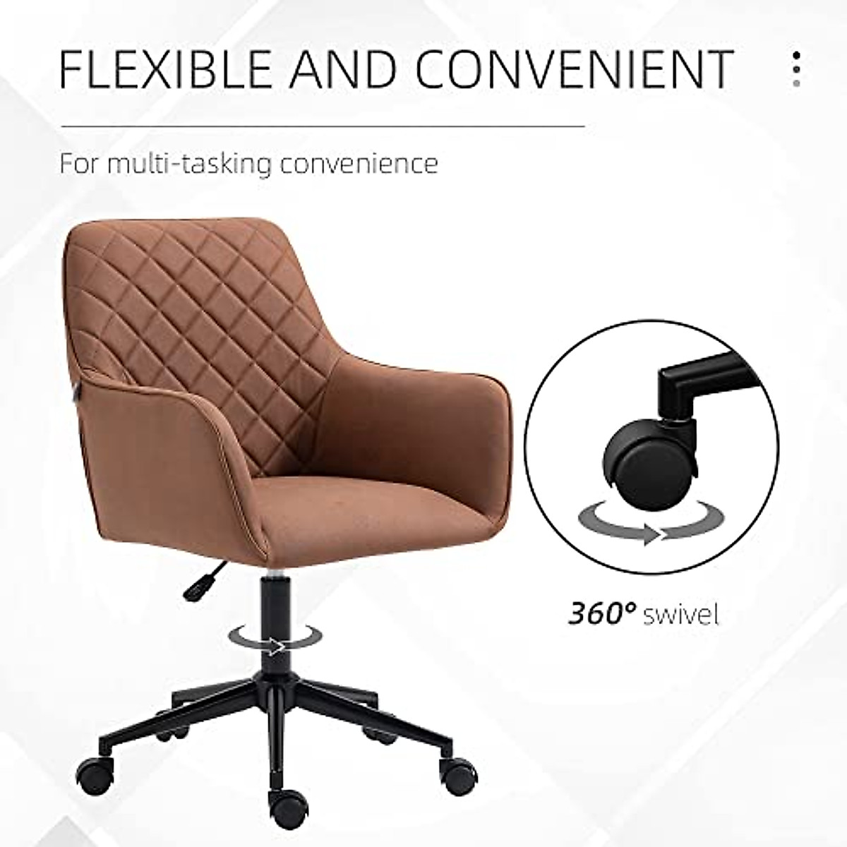 Vinsetto Mid Back Modern Home Office Chair Swivel Computer Desk Chair with Adjustable Height, Microfiber Cloth, Diamond Line Design, and Padded Armrests, Brown