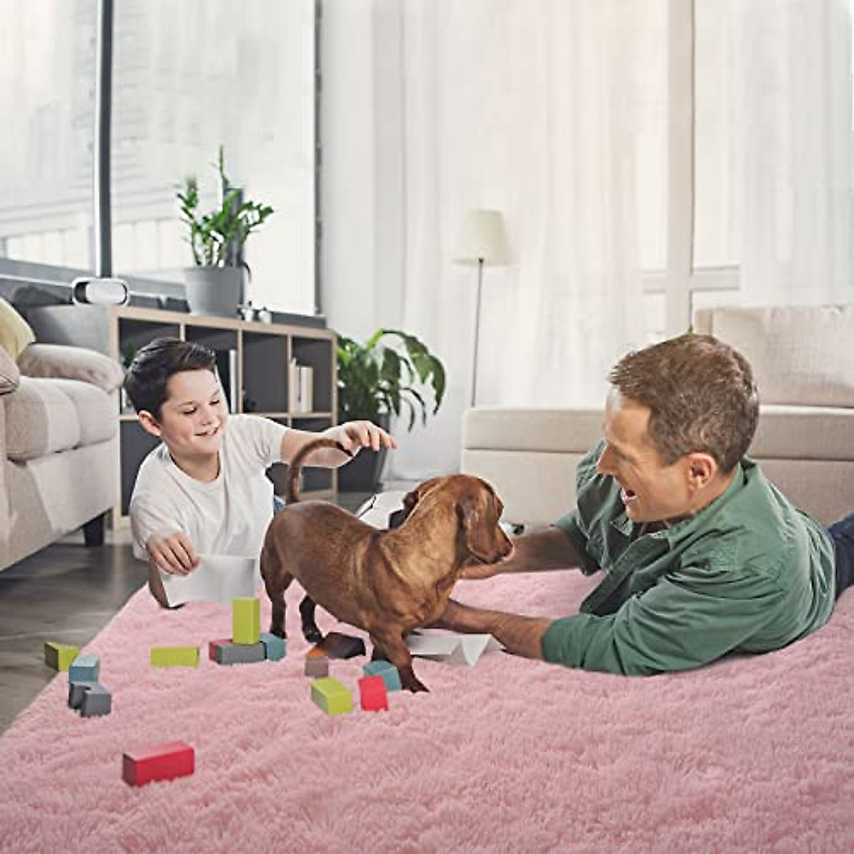 ELIOELIO Ucomn Super Soft Rug Indoor Modern Shag Area Rug Bedroom Silky Smooth Rugs Fluffy Anti-Skid Shaggy Area Rug Dining Living Room Kids Carpet (5' x 8', Pink)