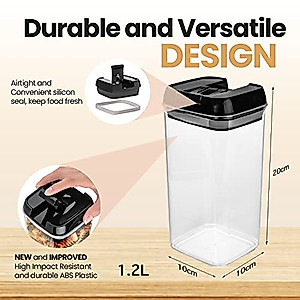 Shazo Airtight Food Storage Container (Set of 6) - BONUS Measuring Cup - Labels & Marker - Durable Plastic - BPA Free - Clear with Improved Lids (Black) - Air Tight Snacks Pantry & Kitchen Canisters