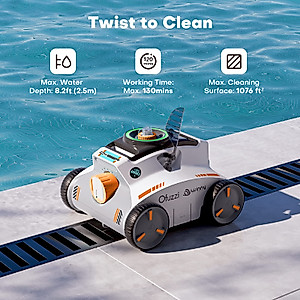 Ofuzzi Cyber 1200 Pro Cordless Robotic Pool Cleaner, Dual Navigation Path, Max.130 Mins Runtime, Stronger Suction Power Pool Robot for Above/In Ground Pools Up to 1076ft² (Orange)