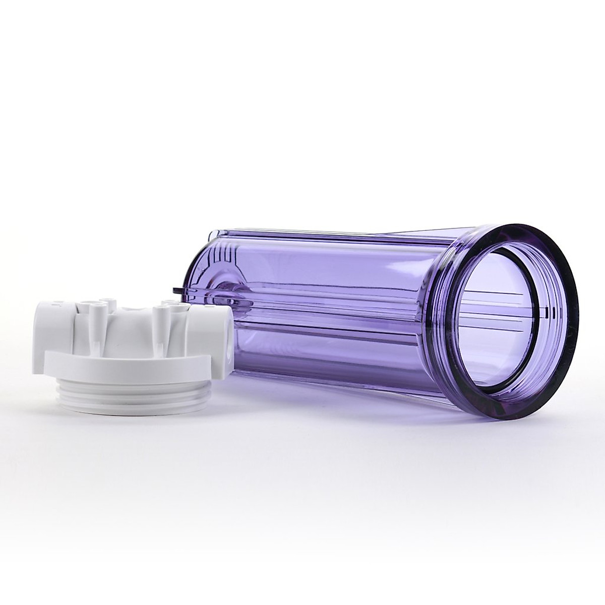 Hydronix HF3-10CLWH14, 10" Clear Housing with White Rib Cap For RO & Filtration Systems, 1/4" Ports