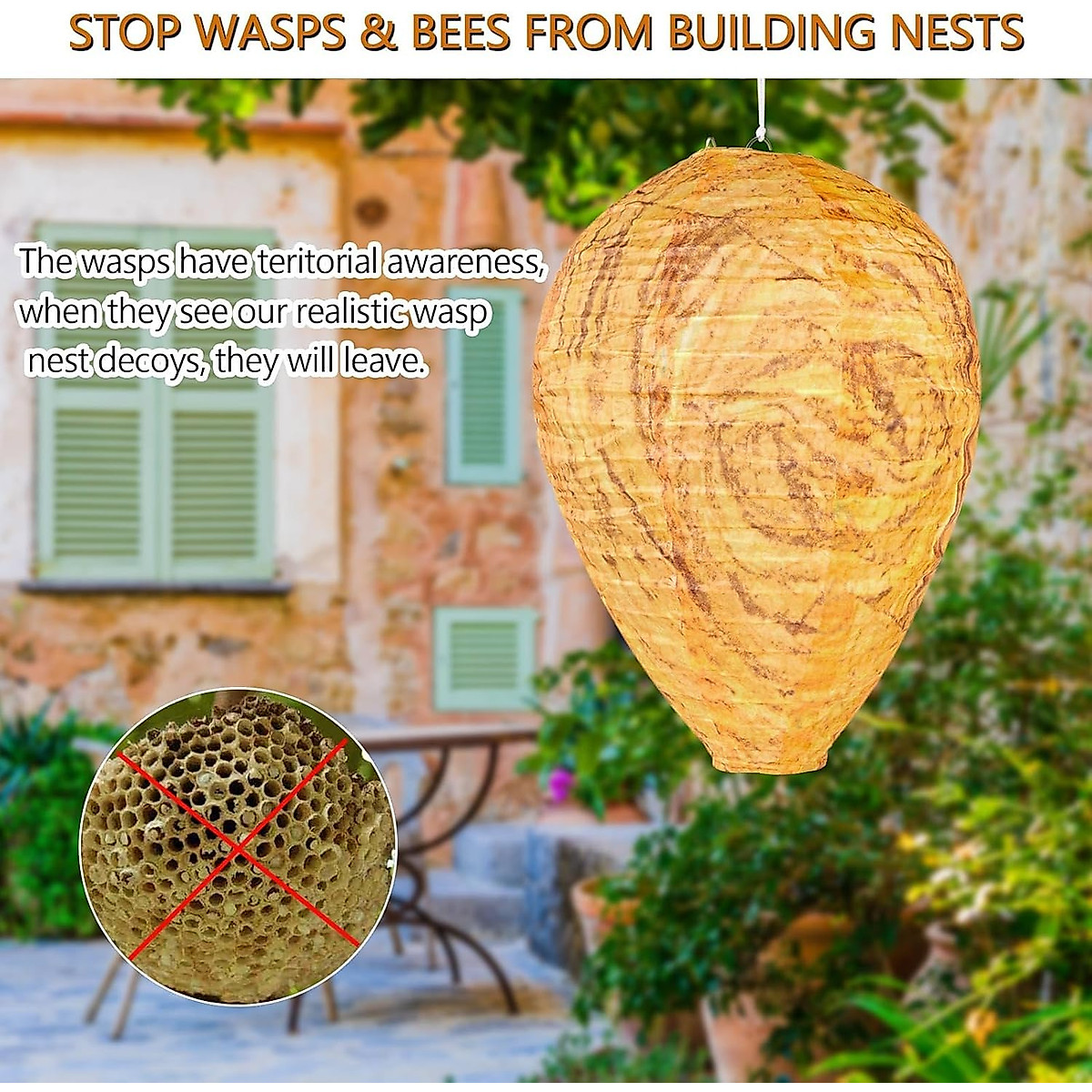 6 Pcs Fake Wasp Nest Decoy Fake Hornets Wasp Nest Deterrent Hanging Wasp for Outdoor Home Garden